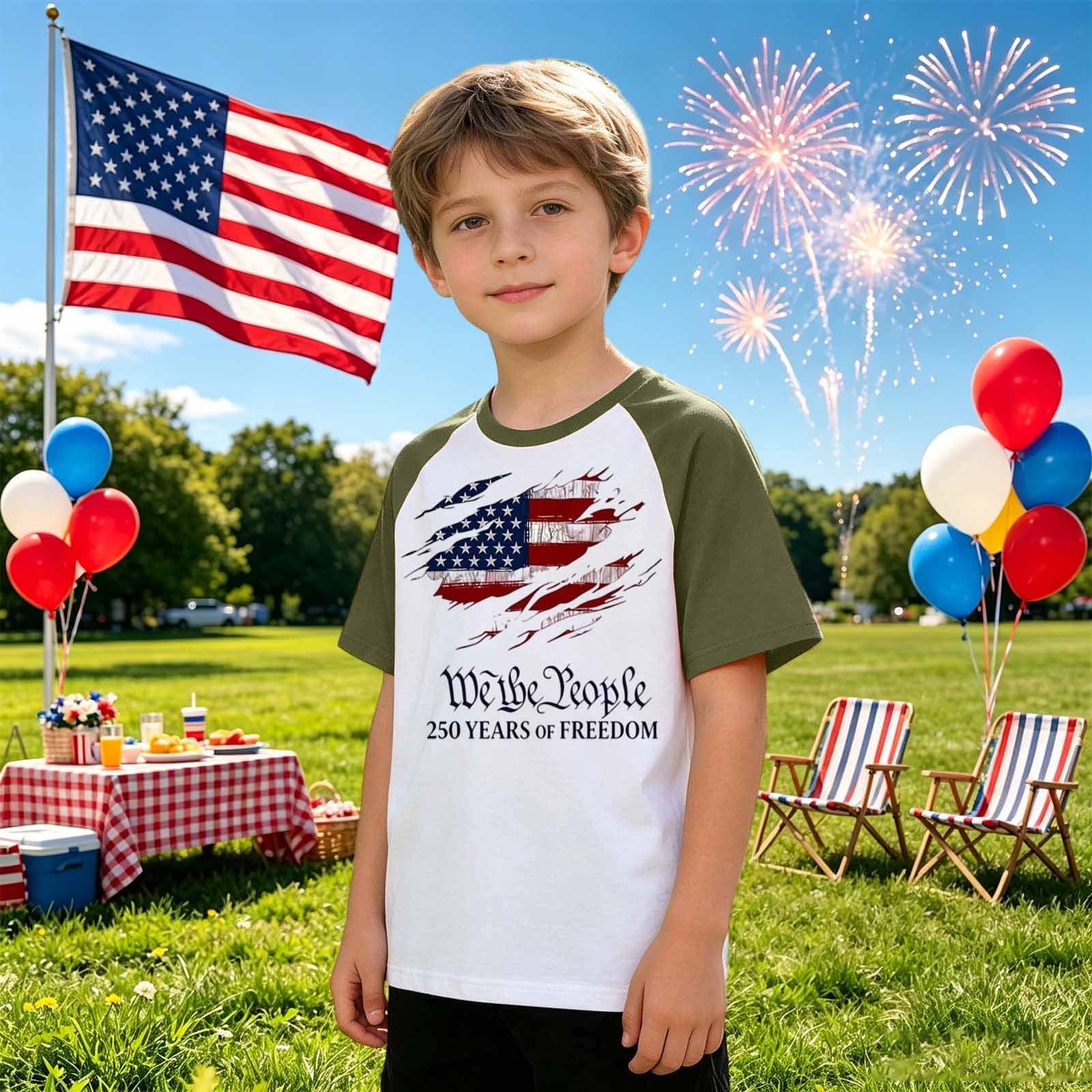 Boys 250 Anniversary USA Shirt Celebration Patriotic Flag 1776-2026 ...