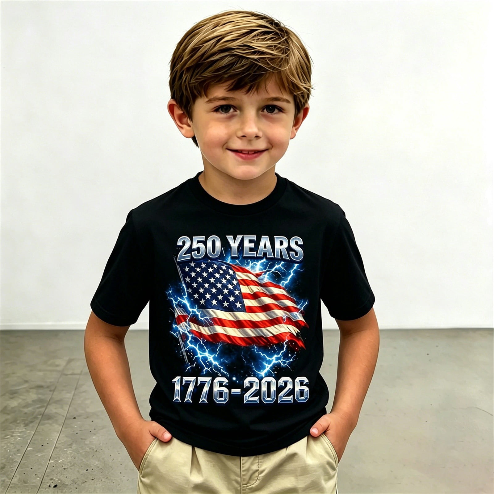 Boys 250th Anniversary T-Shirt with Lightning American Flag Print ...