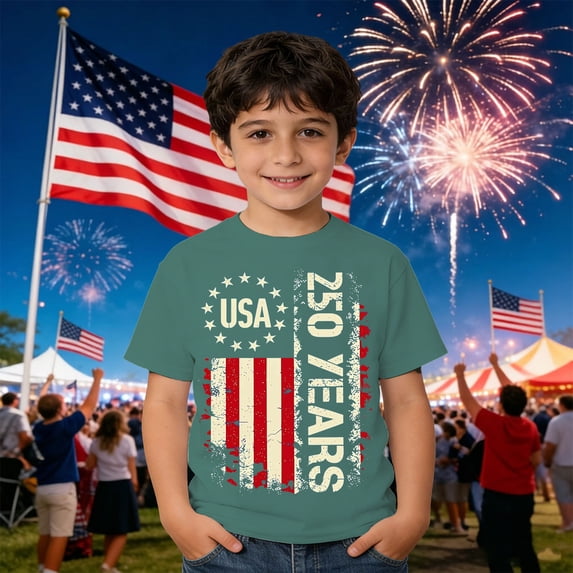 Boys' 250th Anniversary USA Flag T-Shirt – Patriotic Independence Day ...