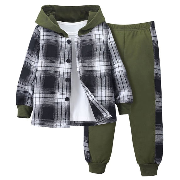 Boys 2PCS Fall Winter Outfits Plaid Hooded Shirt And Jogger Pants ...