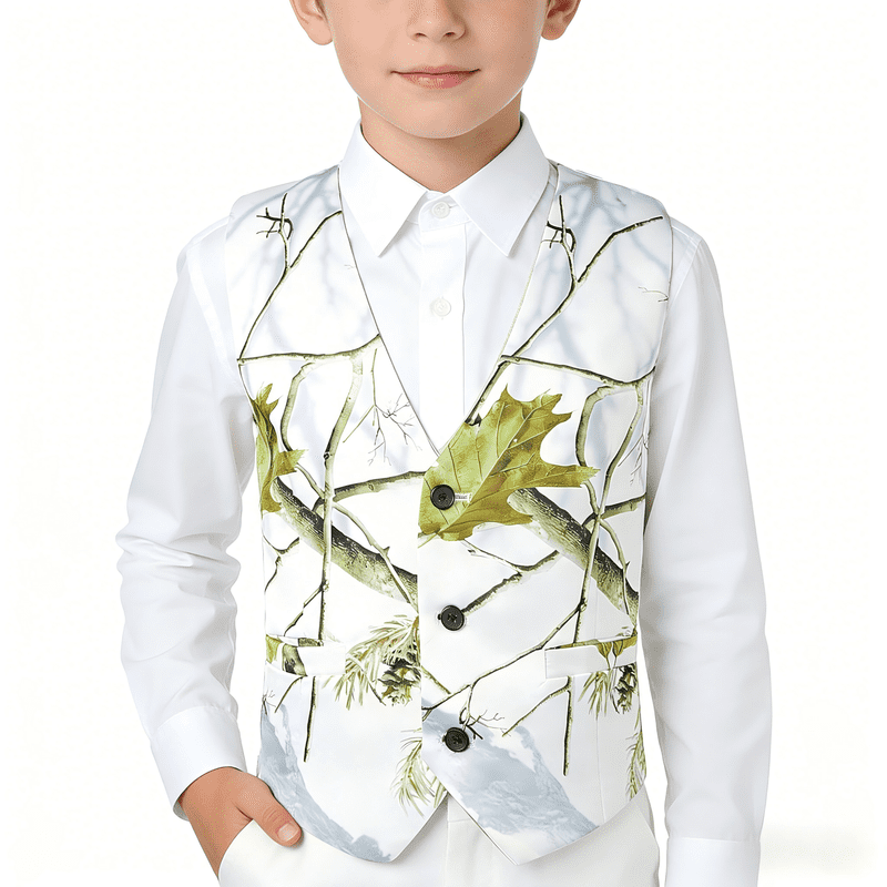 Boys 3 Button 1 Piece White Camo Vest Stylish Tree Branch Waistcoat for ...