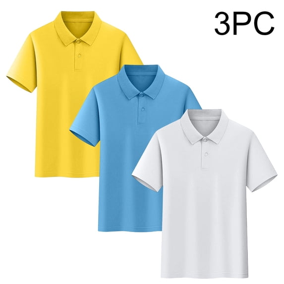 Boys 3 Pack Outfit Basic Short Sleeve Collared Shirt Multipack Set Soft ...