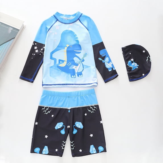Boys 3 Piece Swimsuit Set Cartoon Ocean Animal Print Long Sleeve Rash ...