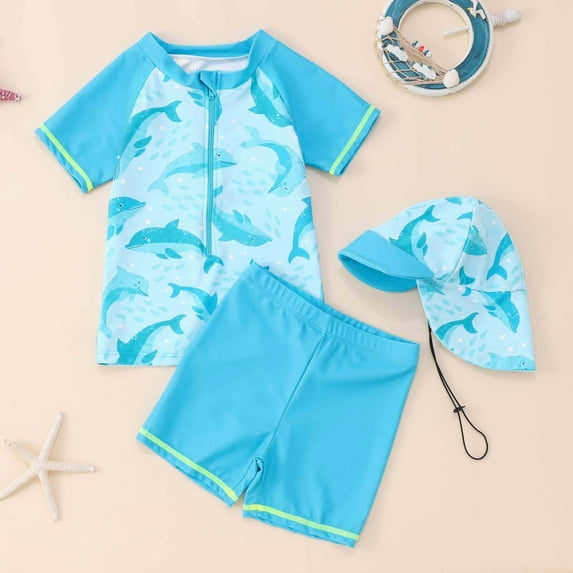 Boys' 3 Piece Swimwear Set With Hat Dinosaur Pattern Separate Swimsuit ...