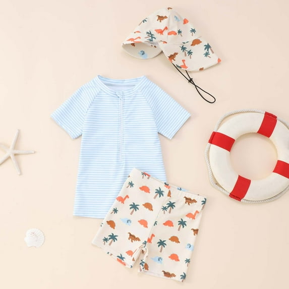 Boys 3 Piece Swimwear Set With Hat Split Style Coconut Tree Pattern ...