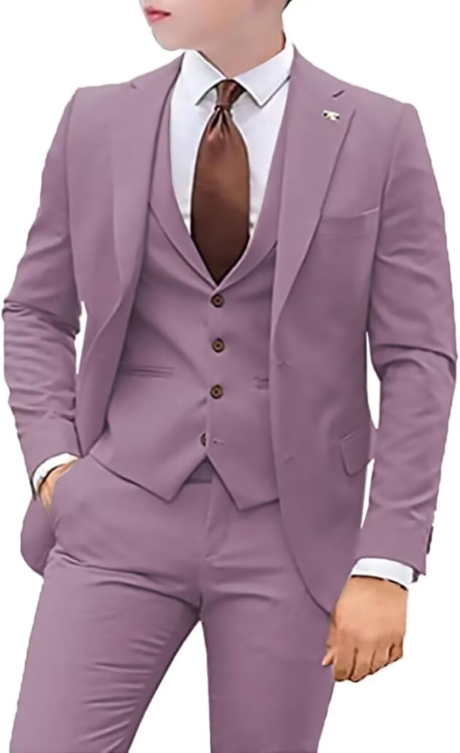 Boys 3 Pieces Slim Fit Suit Outfit Tuxedo Vest Pants Kids Prom Wedding ...