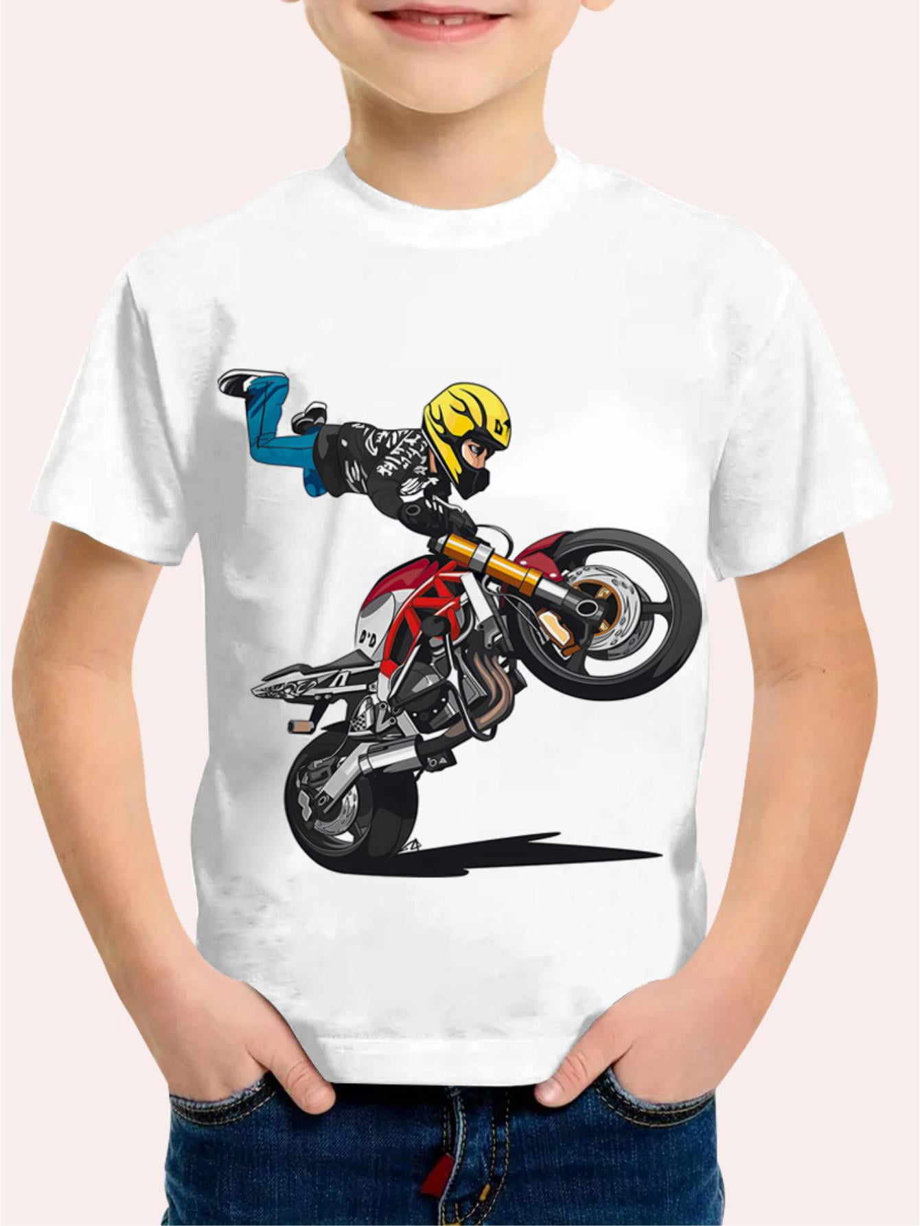 Boys' 3D Motorcycle Rider Graphic Tee - Soft Cotton, Short Sleeve ...