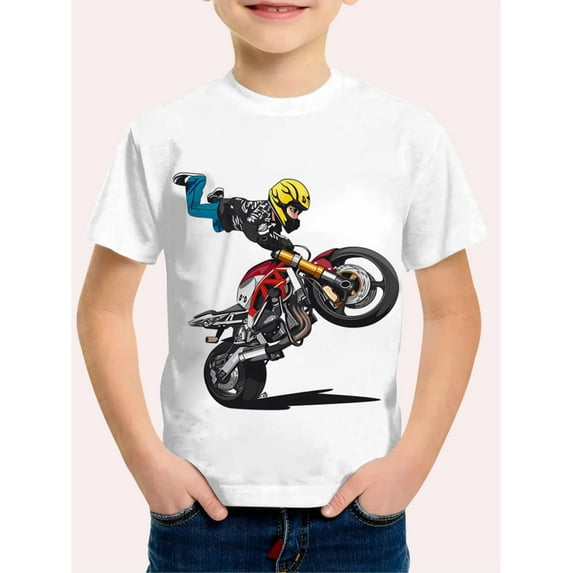 Boys' 3D Motorcycle Rider Graphic Tee - Soft Cotton, Short Sleeve ...