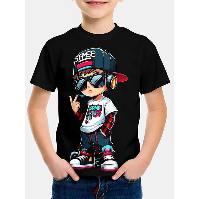 Boys' 3D Printed Headphone & Cartoon Character Graphic T-Shirt - Comfy ...