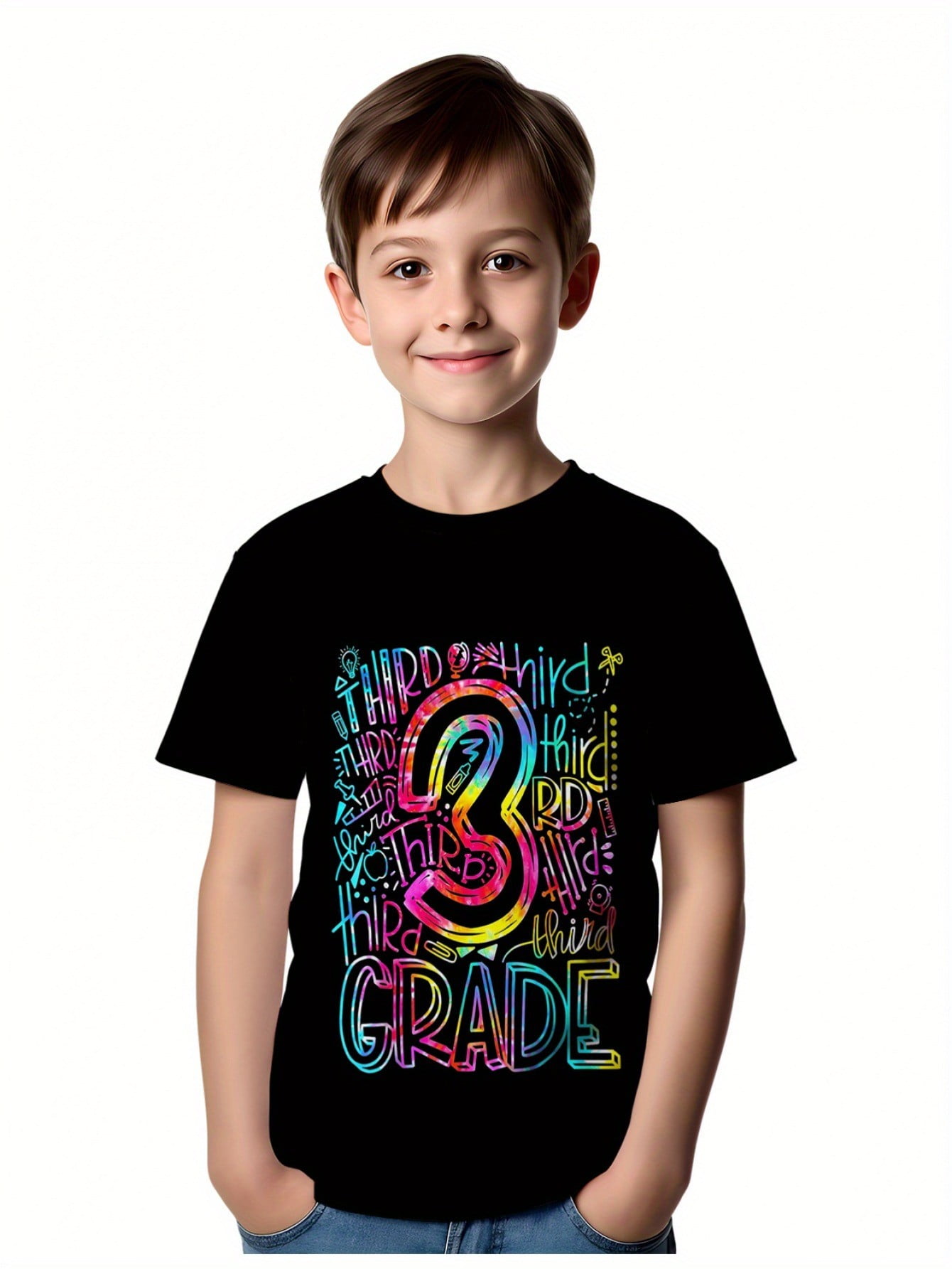 Boys' 3rd Grade Graphic T-Shirt - Colorful "Third Grade" Design with ...
