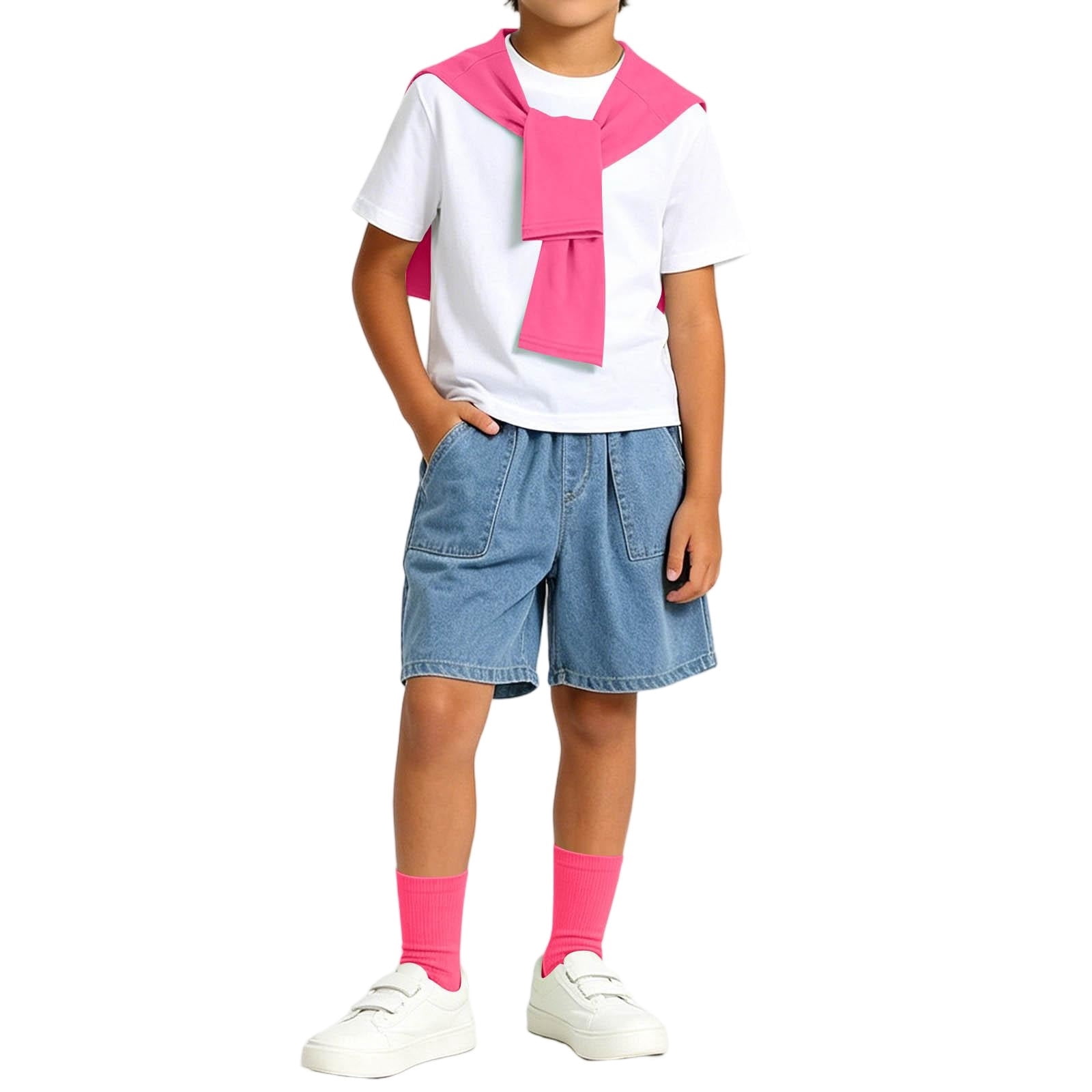 Boys 4 Piece Set T-Shirt with Denim Shorts & Socks & Shawl Set Soft ...