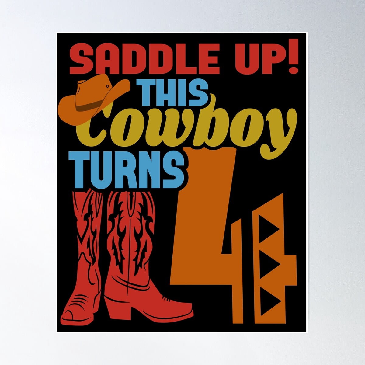 Boys 4 Year Old Birthday Party This Cowboy Turns 4 Today Design Poster ...