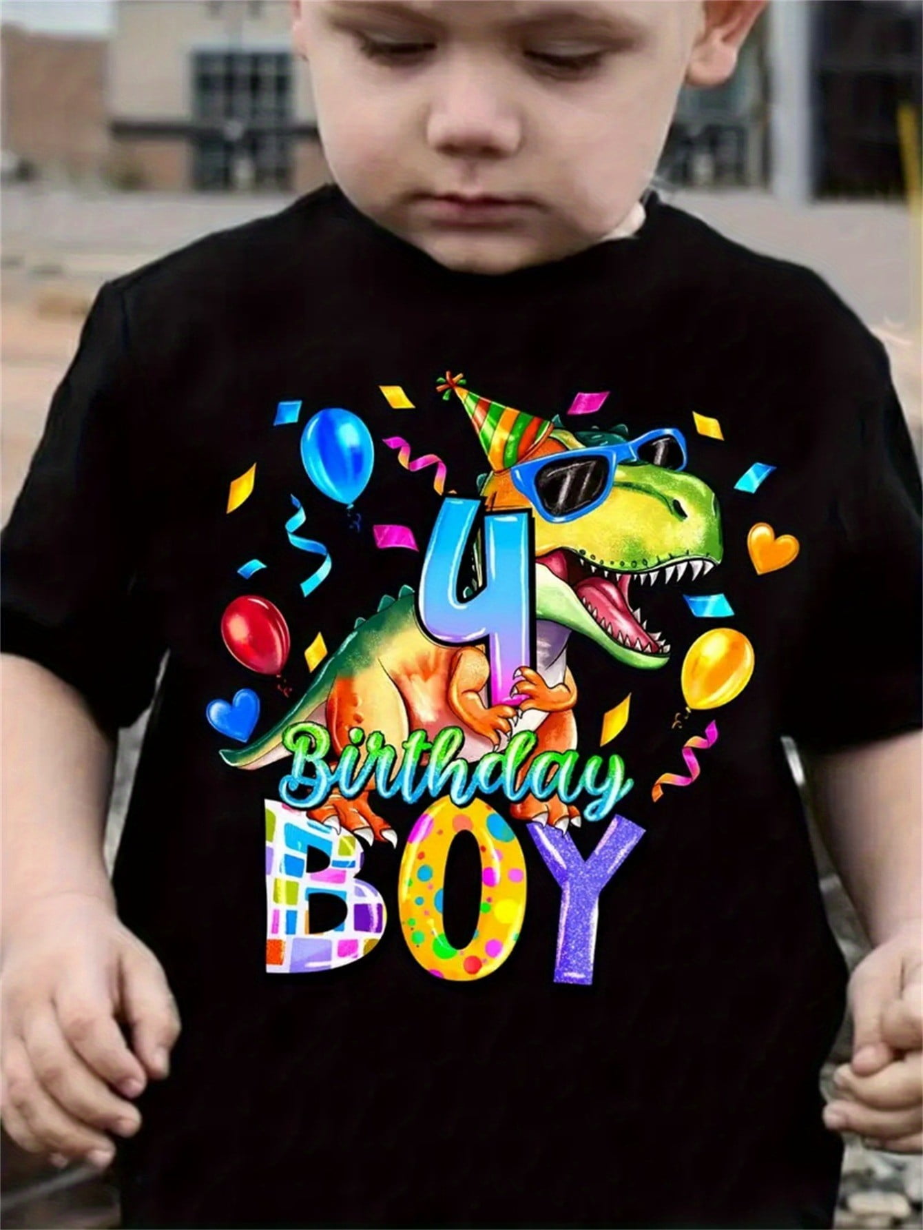 Boys' 4th Birthday Dinosaur Graphic T-Shirt - Cartoon Dinosaur with ...