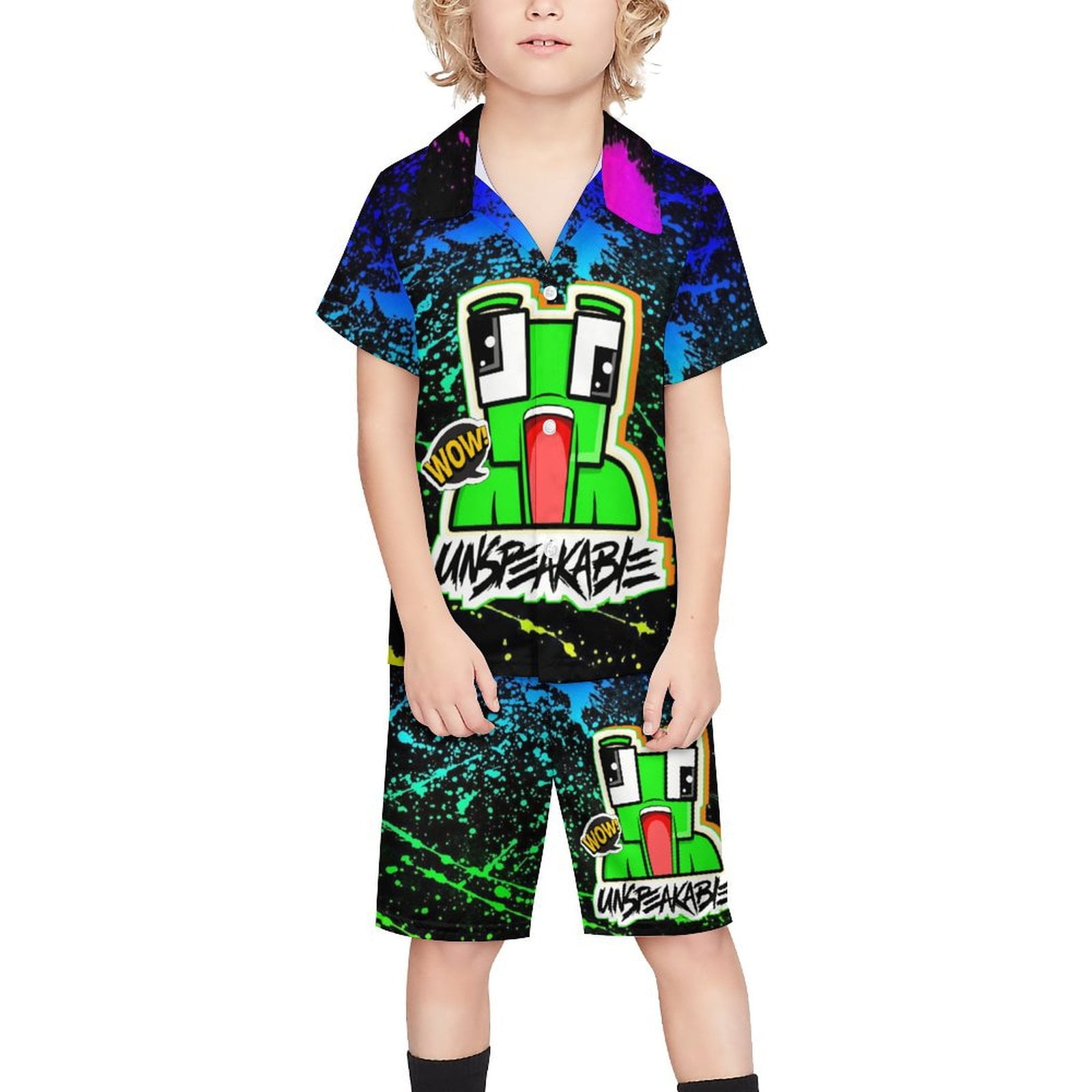 Boys 5 Hawaiian Outfits Cartoon Print Button Down Shirts and Short Sets ...