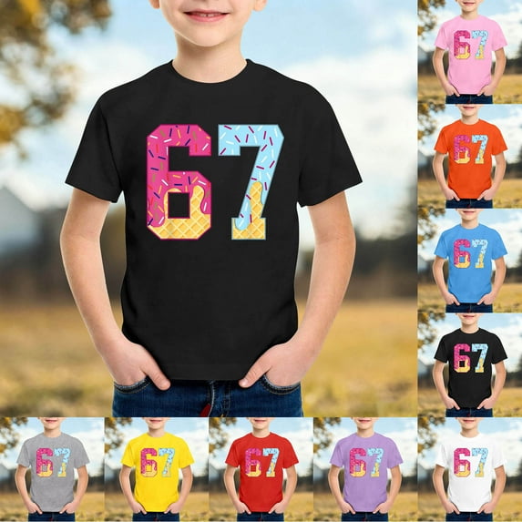 Boys 6 7 Shirt Kids Six Seven Meme Graphic Crew Neck Short Sleeve T ...