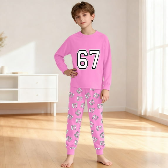 Boys "67" All-Over Print Pajama Set – Cozy Soft Nightwear for Bedtime ...