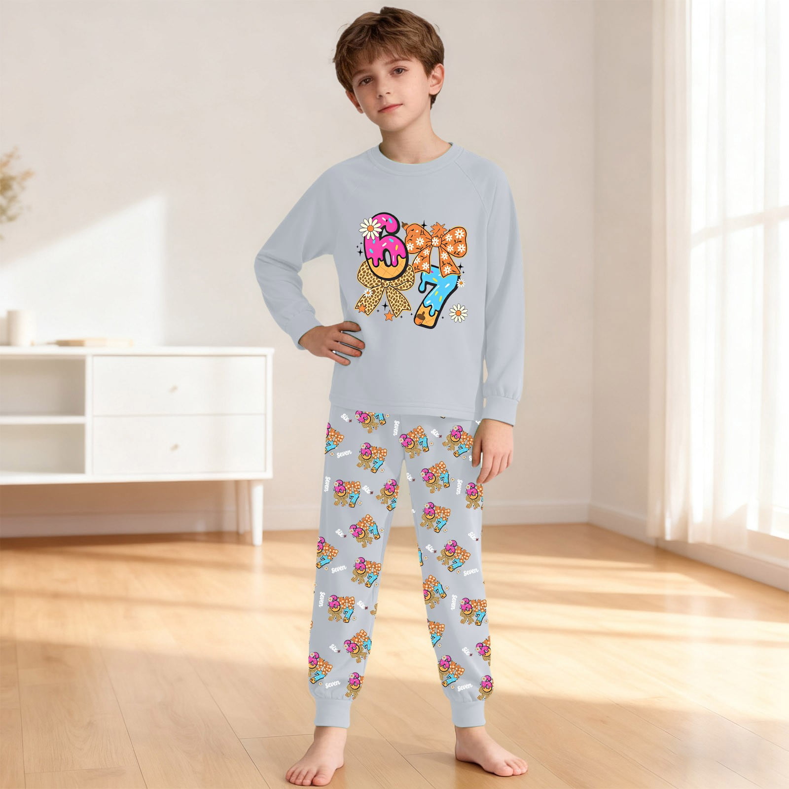 Boys "67" All-Over Print Pajama Set – Cozy Soft Nightwear for Bedtime ...