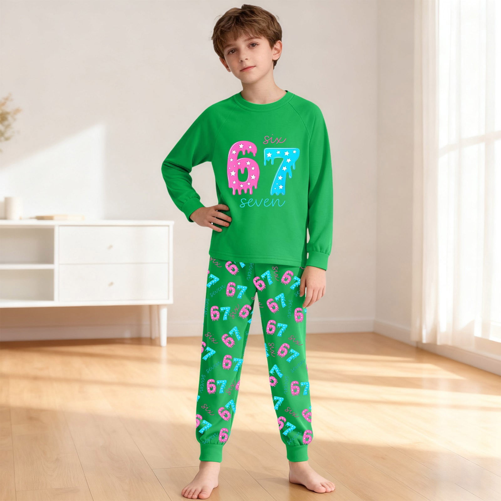Boys "67" All-Over Print Pajama Set – Cozy Soft Nightwear for Bedtime ...