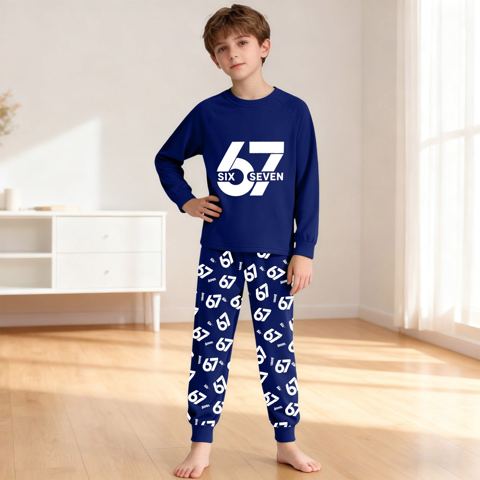 Boys "67" All-Over Print Pajama Set – Cozy Soft Nightwear for Bedtime ...