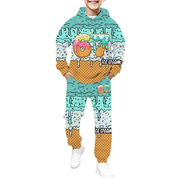 Boys 67 Ice Print Sweatsuit Girls Clothes Set Ice Cream Hoodie Pullover ...