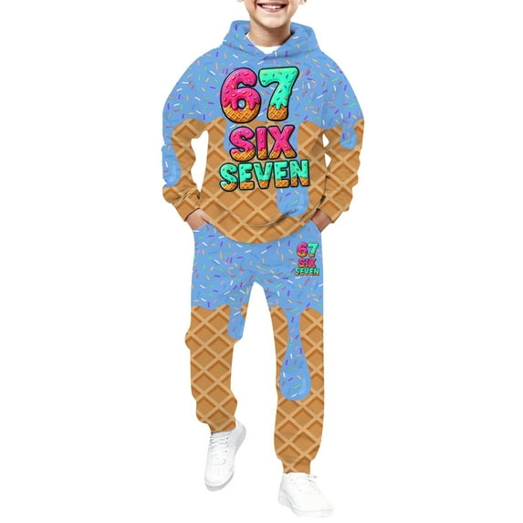 Boys 67 Ice Sweatsuit 2Pcs Sets Kid Ice Cream Cartoon Pattern Print ...