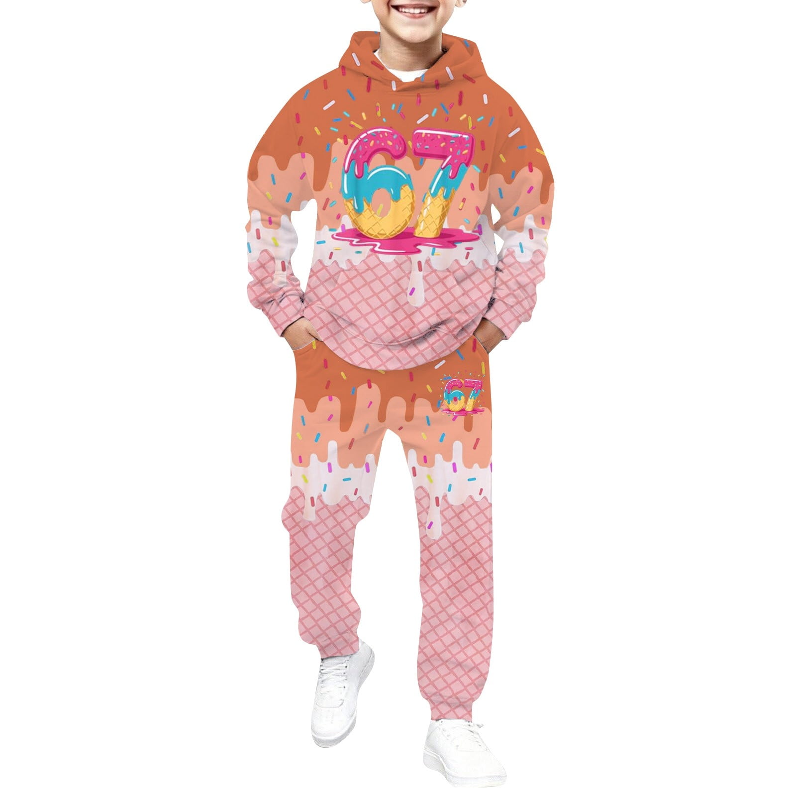 Boys 67 Ice Sweatsuit Outfits Ice Cream 6 7 Print Long Sleeve Hoodie ...
