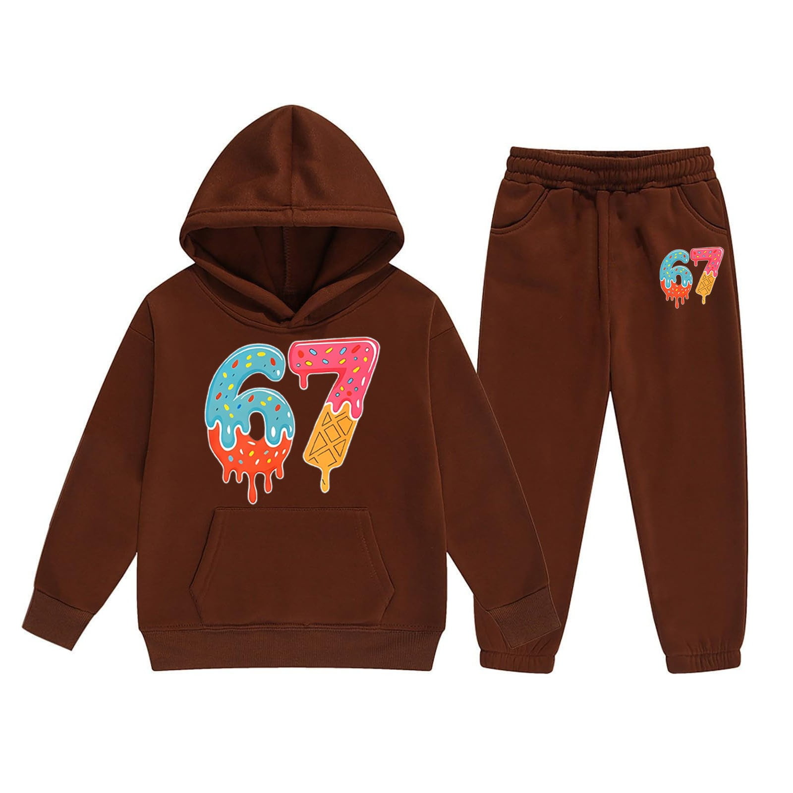 Boys 67 Number Print Hooded Sweatshirt and Jogger Pants Casual Long ...