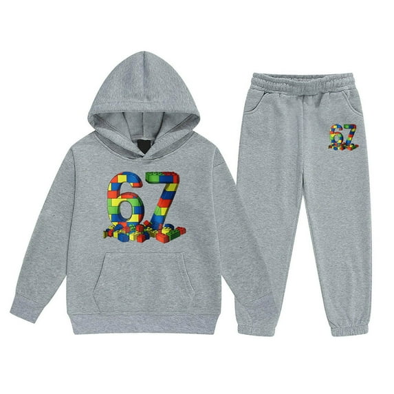 Boys 67 Print Hooded Sweatshirt and Jogger Pants Meme Kids 6 7 Creams ...