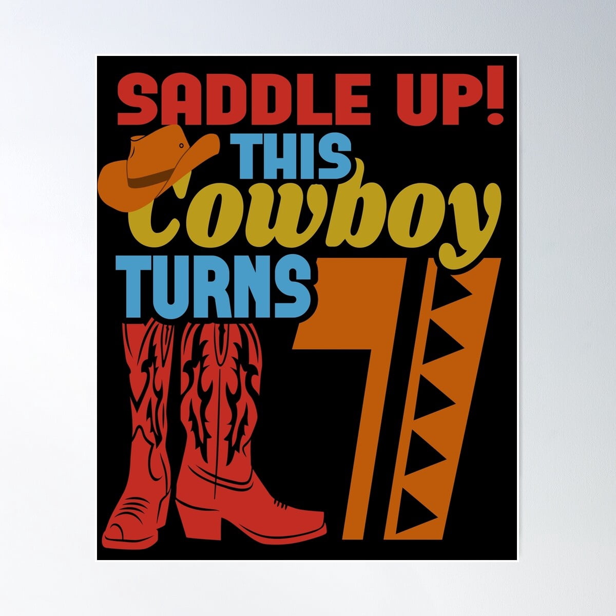 Boys 7 Year Old Birthday Party This Cowboy Turns 7 Today Design Poster ...