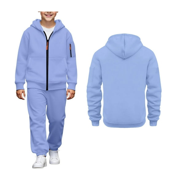 Boys Active Sweatsuit 2 Piece Long Sleeve Zip Up Basic Hoodie Leggings ...