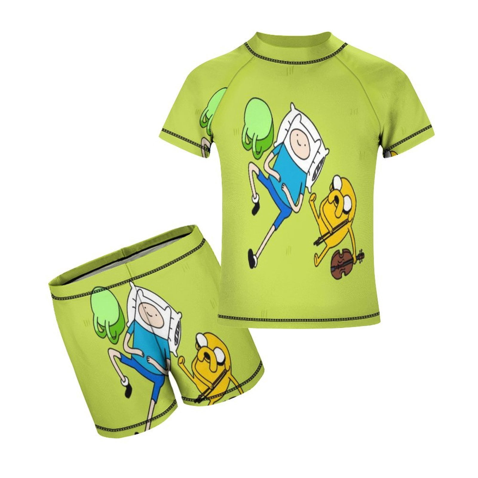Boys Adventure Cartoon Time Rash Guard Set 2 Piece Swimsuits Short ...