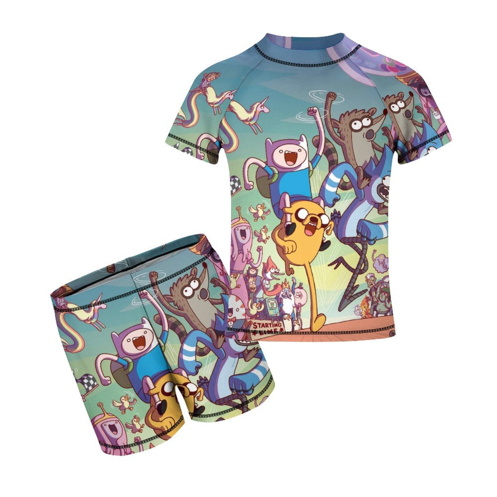 Boys Adventure Cartoon Time Rash Guard Set 2 Piece Swimsuits Short ...