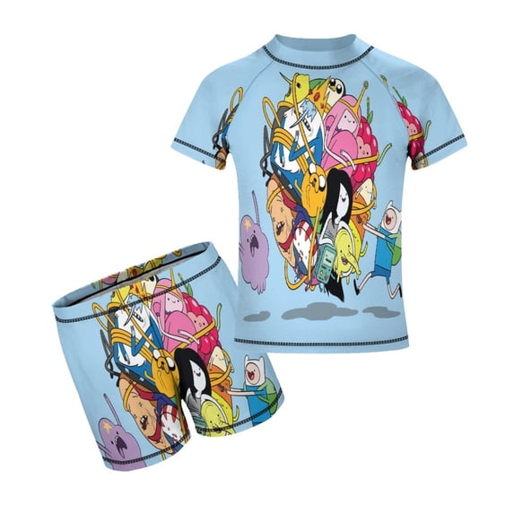 Boys Adventure Cartoon Time Rash Guard Set 2 Piece Swimsuits Short ...