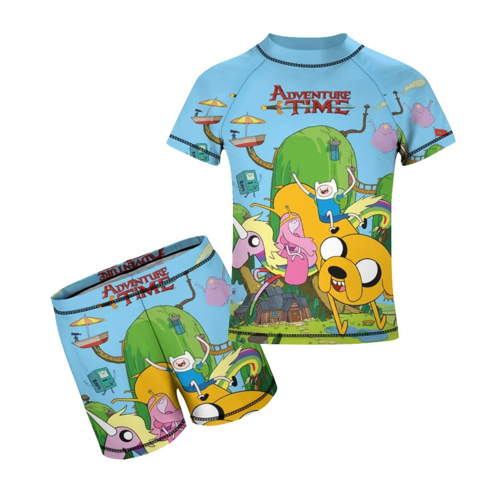 Boys Adventure Cartoon Time Rash Guard Set 2 Piece Swimsuits Short ...