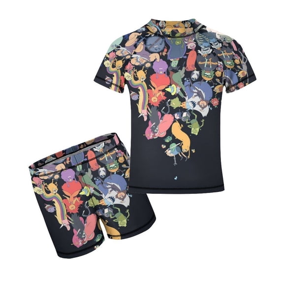 Boys Adventure Cartoon Time Rash Guard Set 2 Piece Swimsuits Short ...