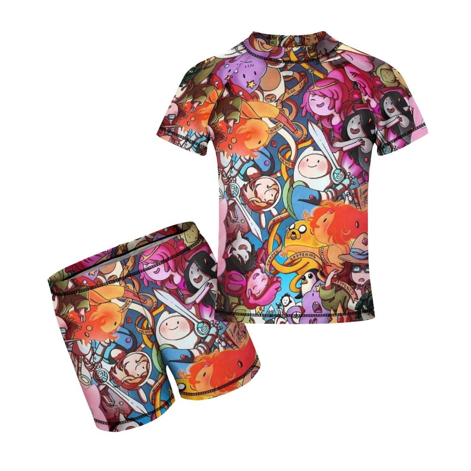 Boys Adventure Cartoon Time Rash Guard Set 2 Piece Swimsuits Short ...