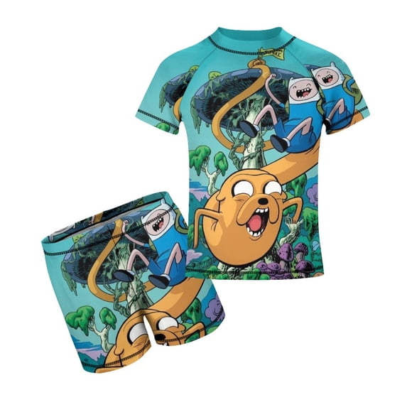 Boys Adventure Cartoon Time Rash Guard Set 2 Piece Swimsuits Short ...