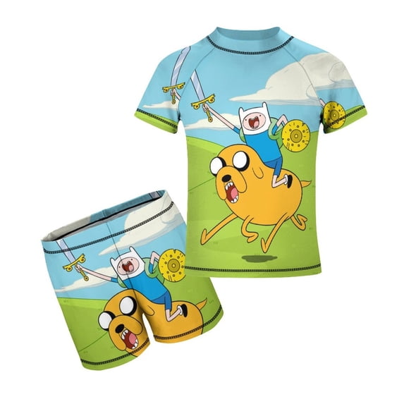Boys Adventure Cartoon Time Rash Guard Set 2 Piece Swimsuits Short ...