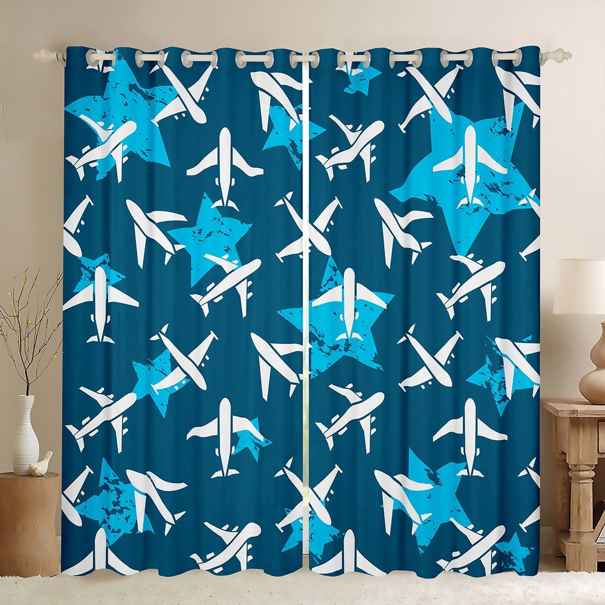 Boys Airplane 42"x63" Set of 2 Panels Window Curtains & Drapes for Kids ...
