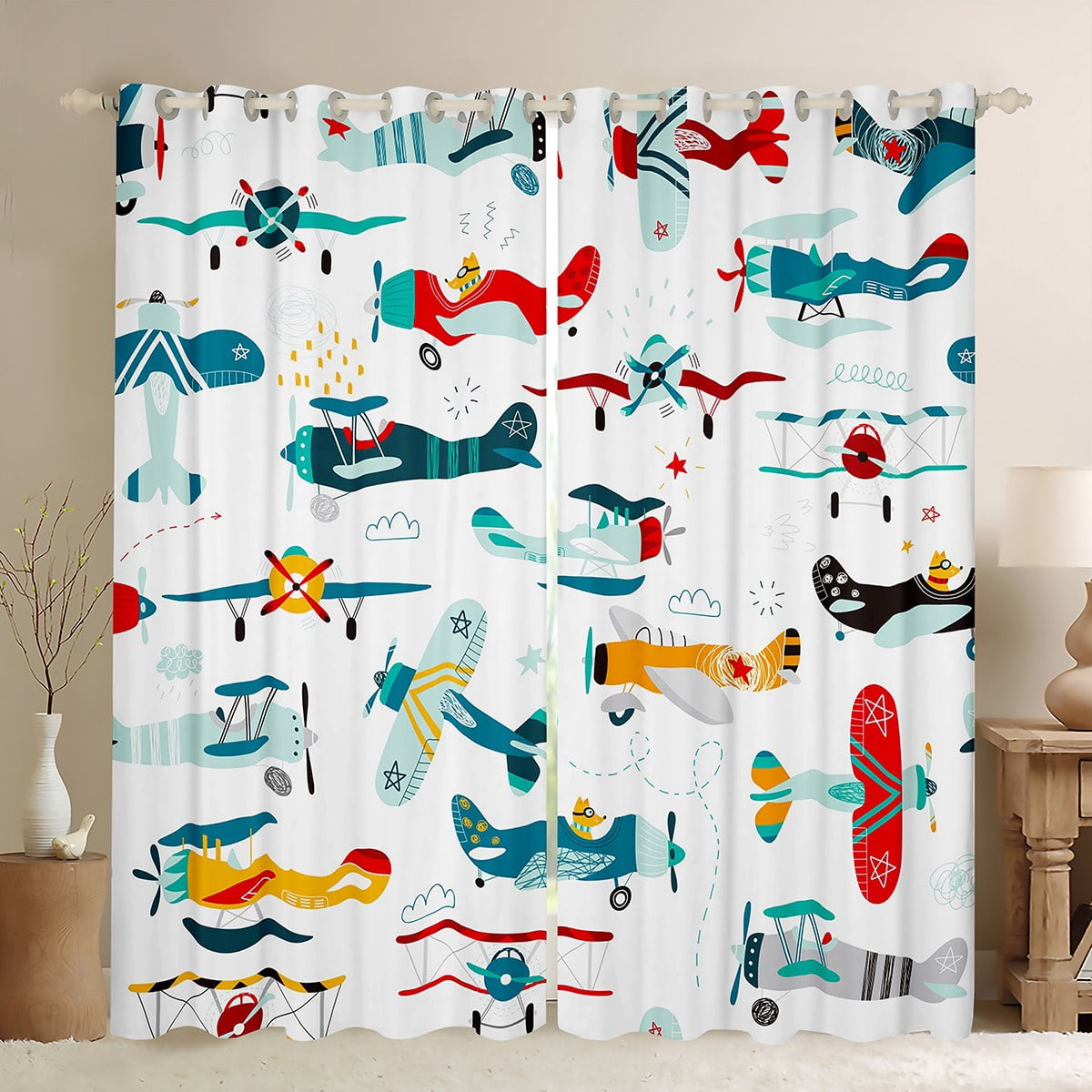 Airplane 52"x84" Set of 2 Panels Window Curtains & Drapes Bedroom ...