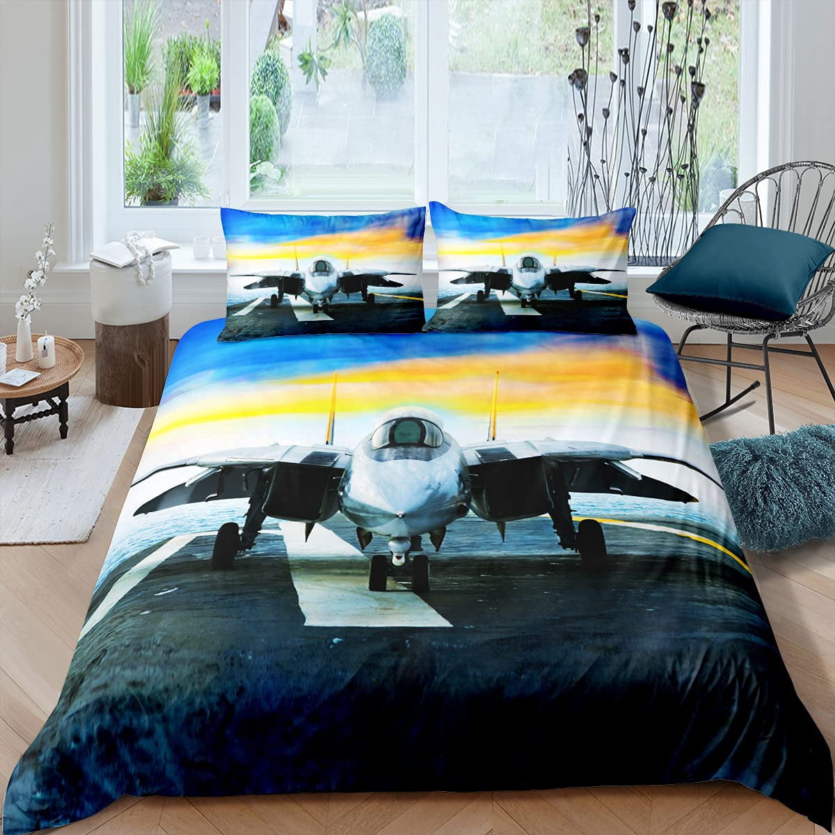 Boys Airplane Duvet Cover Set Children Teens Aviation Aircraft Runway ...
