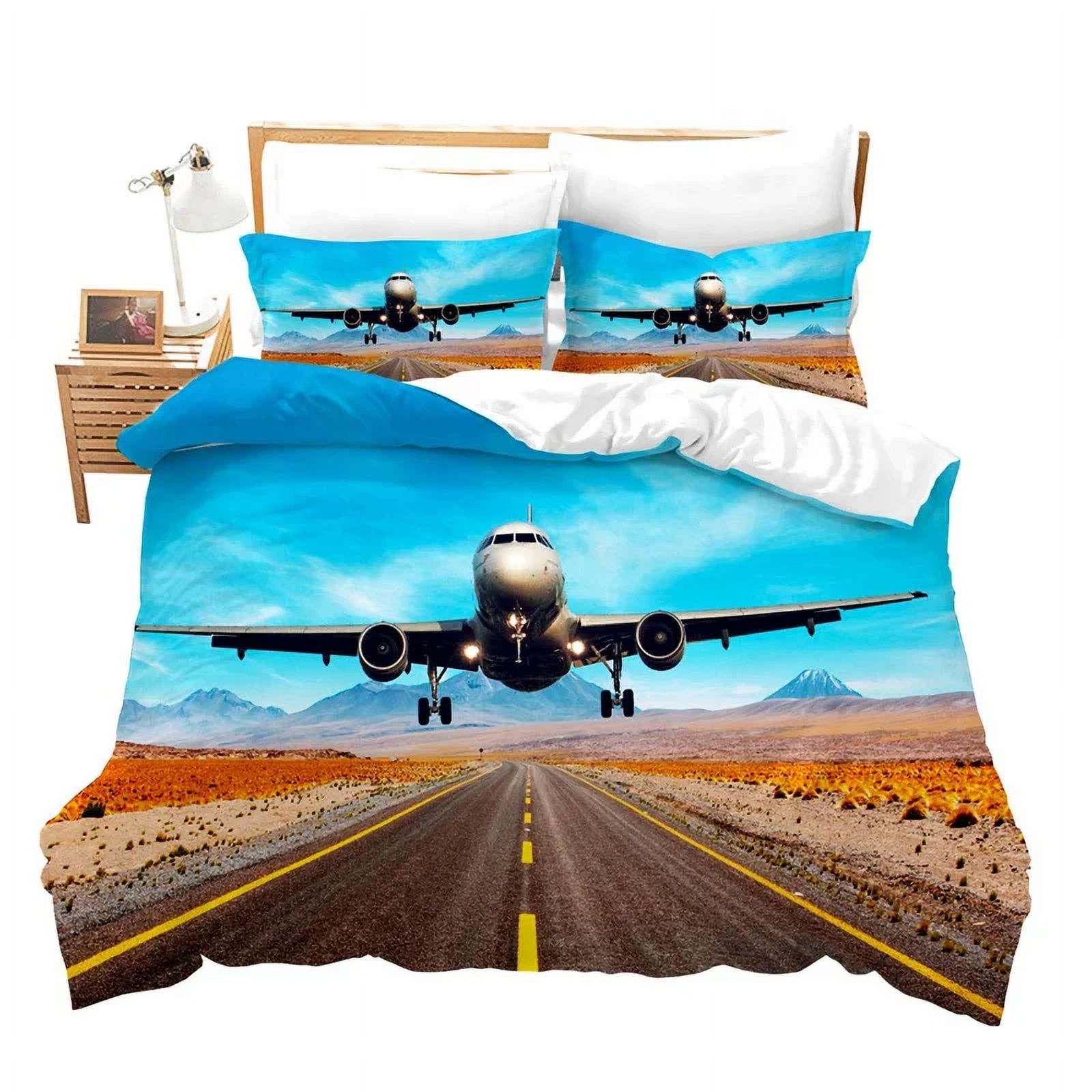 Boys Airplane Duvet Cover Set Kids Cartoon Aircraft Bedding Set ...