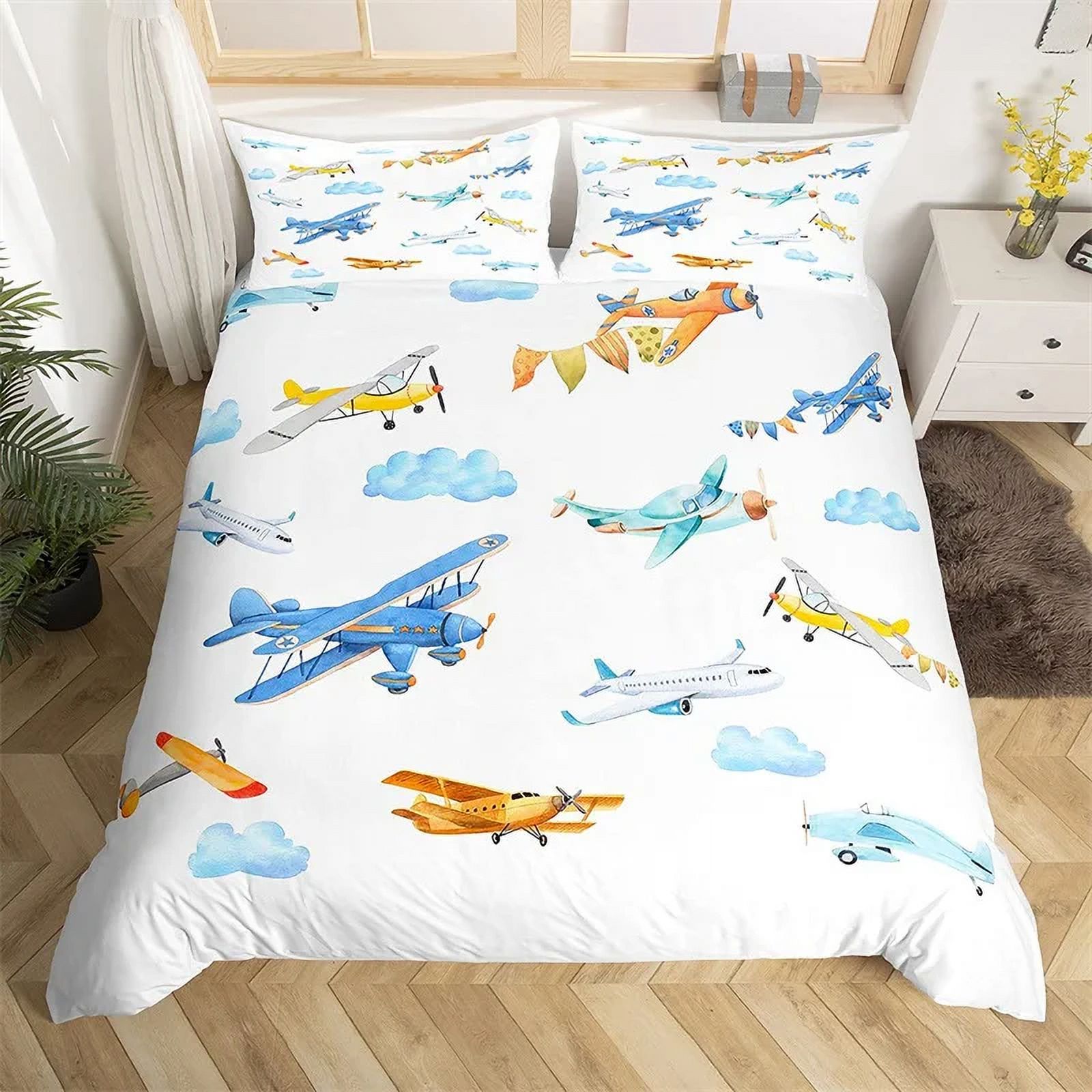 Boys Airplane Duvet Cover Set Kids Cartoon Aircraft Bedding Set ...