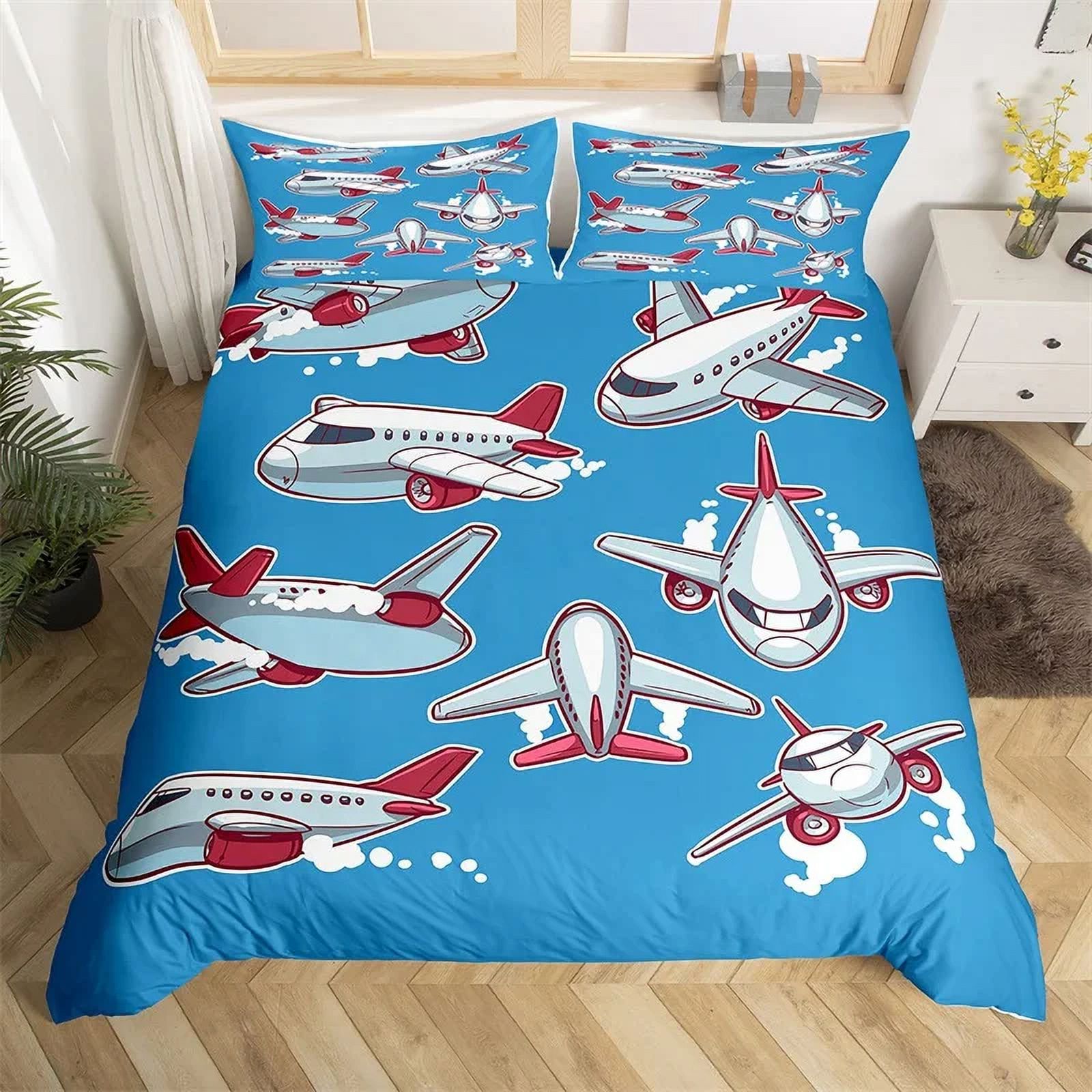 Boys Airplane Duvet Cover Set Kids Cartoon Aircraft Bedding Set ...