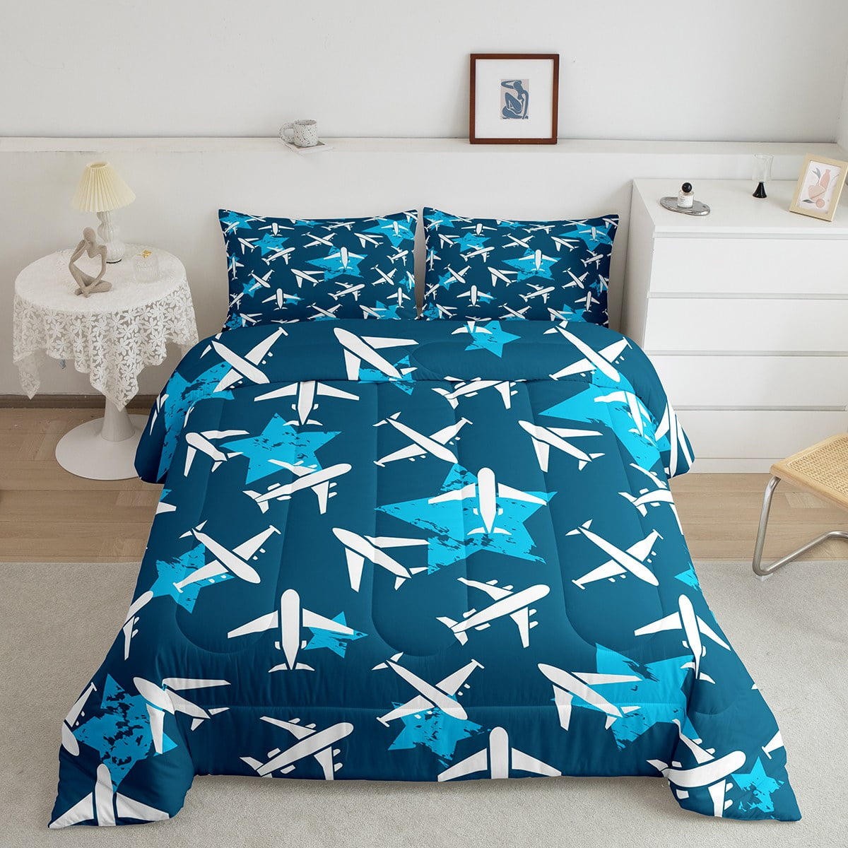 Boys Airplane Full Comforter Set for Kids Cartoon Aircraft Print ...