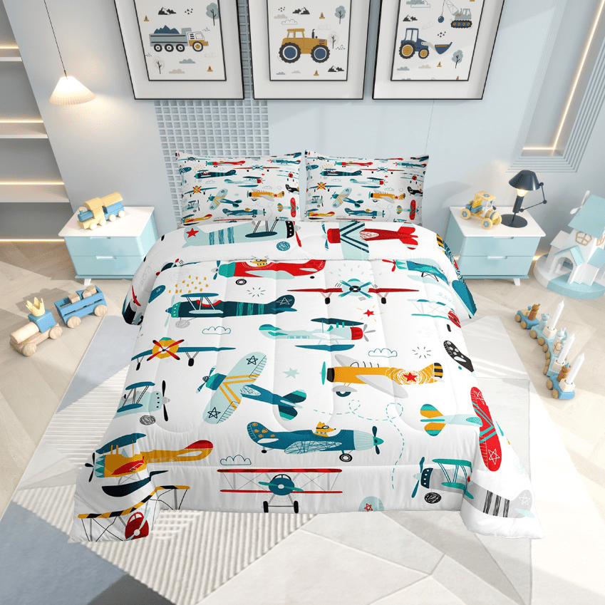 Airplane Full Comforter Set Colorful Cartoon Propeller Plane Bedding ...