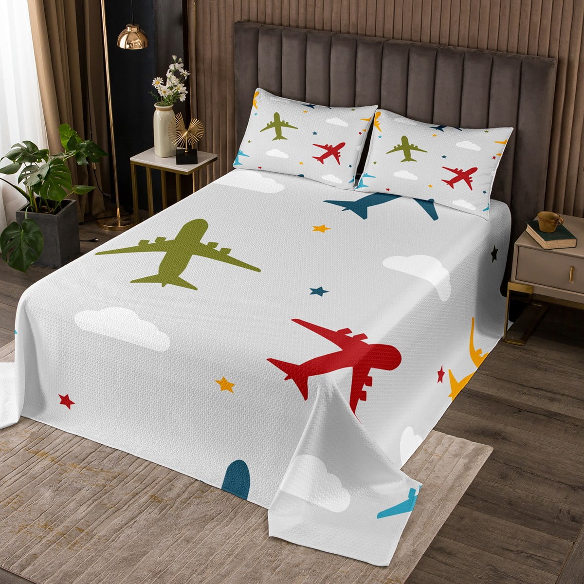 Airplane King Size Quilt Set Colorful Aircrafts Bedspread Set Cartoon ...