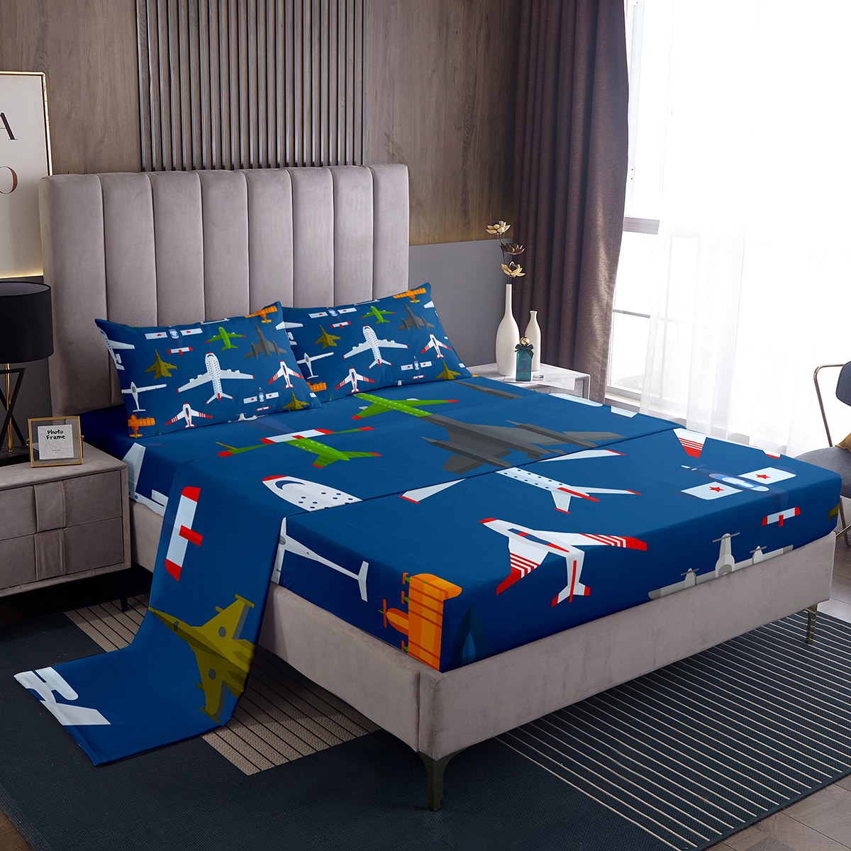 Boys Airplane Queen Sheets for Kids Cartoon Aircraft Print Bed Sheets ...