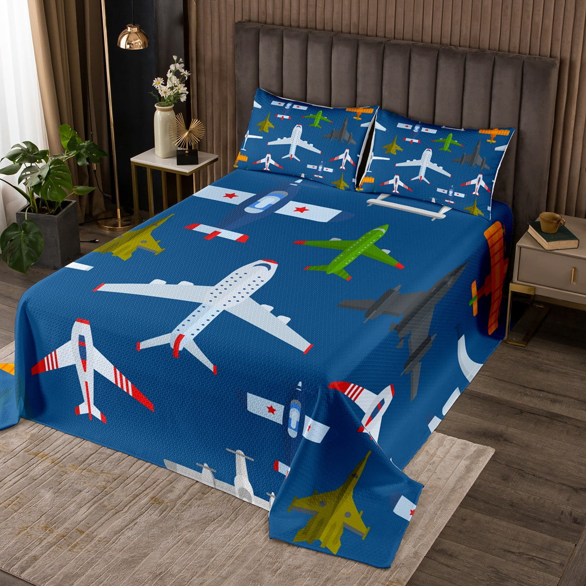 Airplane Twin Coverlet Set Cartoon Aircraft Print Quilt Set for Teens ...