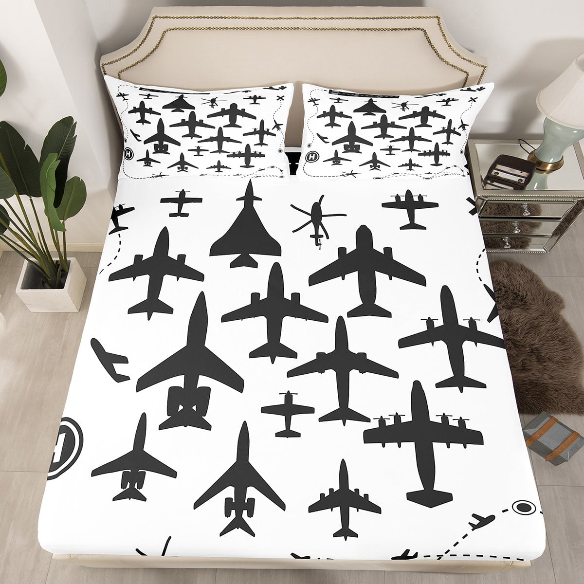 Airplane Twin Size Bed Sheets Aircrafts Silhouette Bedding Set for Teens,Aviation Themed Planes ...